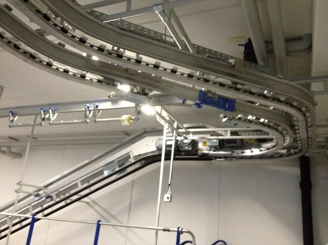 OMNIFLO overhead Hanging goods conveyor system driven curve aluminum ...